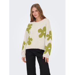 Strickpullover Only "ONLBOOTLE LIFE LS FLOWER O-NECK KNT", Damen, Gr. S, baby's breath detail:camping gear, Strick, Obermaterial: 100% Polyester, gemustert, regular fit normal, Rundhals, Rippb&uuml;ndchen, Pullover Strickpullover