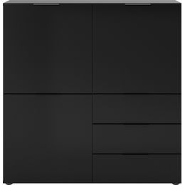 Kommode FMD "Dark", schwarz, B:99,1cm H:101,2cm T:31,5cm, Sideboards, Kommode, mit 3 Schubladen, verstellbare Einlegeb&ouml;den, Breite ca. 99 cm