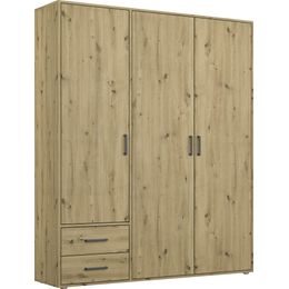 Dreht&uuml;renschrank Rauch "Kleiderschrank Schrank Garderobe W&auml;scheschrank VOYAGER", braun (eiche artisan, griffe graumetallic), B:140cm H:194cm T:53cm, Holzwerkstoff, Schr&auml;nke, Dreht&uuml;renschrank, mit 2 modernen Griffvarianten, mit Au&szlig;enschubladen MADE IN GERMANY