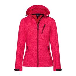 Softshelljacke DEPROC Active "ALBERTA PEAK", Damen, Gr. 36/38 (M), pink (fuchsia), 96% Polyester; 4% Elasthan, tailliert, gerader Abschluss mit Klettverschl&uuml;ssen, Jacken Softshelljacke, leichte Softshelljacke mit All-Over-Print und abnehmbarer Kapuze