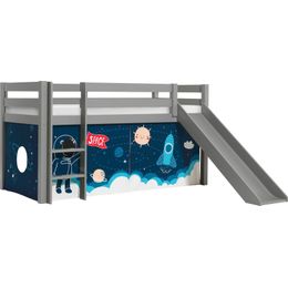 Spielbett Vipack "Pino, Kiefer massiv, mit Rolllattenrost u. Textil-Set, Made in Europe", grau, B:218cm H:114cm L:210cm, Betten, Spielbett, verschiedene Textil-Designs und Holzfarben zur Wahl
