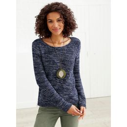 Rundhalspullover Casual Looks "Pullover", Damen, Gr. 36, blau (marine, meliert), 54% Baumwolle, 46% Polyacryl, meliert, figurumspielend, Pullover Rundhalspullover