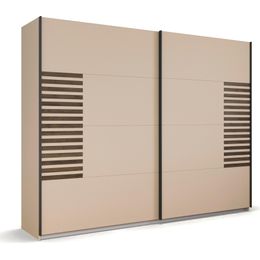 Schwebet&uuml;renschrank Rauch "Kleiderschrank Schrank Garderobe Schlafzimmerschrank BAREA", beige (champagner, atlantic oak dunkel), B:271cm H:210cm T:62cm, Holzwerkstoff, Schr&auml;nke, Schwebet&uuml;renschrank, Front mit Auflage in moderner Lamellen-Optik MADE IN GERMANY
