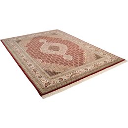 Orientteppich Theko "Mahi Tabriz" Gr. 2, rot (rot, creme), B:70cm H:12mm L:140cm, Schurwolle, Seide, Teppiche, Orientteppich, handgekn&uuml;pft, Material: 80%Wolle, 20% Seide, mit Fransen