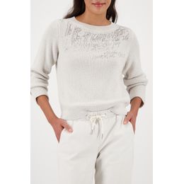 Strickpullover monari "Pullover Schmuck + Lurex", Damen, Gr. 40, pearl, Strick, Obermaterial: 47% Baumwolle, 47% Polyacryl, 6% metallisierte Fasern, unifarben, regular fit taillenbedeckt, Rundhals, eingesetzt gerader Abschluss, Pullover Strickpullover, Regular fit mit Rundhalsausschnitt