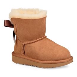 UGG Australia Winterboots UGG "T MINI BAILEY BOW II", M&auml;dchen, Gr. 8 (25), braun (chestnut), Lammfell, Veloursleder, Schuhe Winterboots, mit Warmfutter