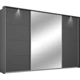 Schwebet&uuml;renschrank Rauch "Kleiderschrank Schrank Garderobe W&auml;scheschrank TOMA mit Passepartout", grau (graumetallic), B:323cm H:233cm T:64cm, Holzwerkstoff, Schr&auml;nke, Schwebet&uuml;renschrank, inkl. Regaleinsatz sowie zus&auml;tzlichen Einlegeb&ouml;den MADE IN GERMANY