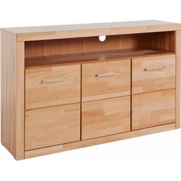 Sideboard OTTO HOME "Ribe,130cm breit, Fronten Massivholz,7 F&auml;cher", beige (kernbuche teilmassiv), B:130cm H:80cm T:35cm, Holz teilmassiv, Sideboards, Sideboard, Holz massiv, Holzwerkstoff, Metall Griffe,3 T&uuml;ren