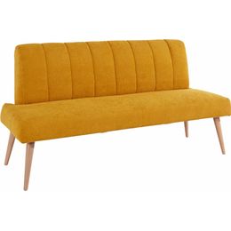 Sitzbank exxpo - SOFA FASHION "Costa, moderne R&uuml;ckensteppung, bequem und elegant, hoher Holzfu&szlig;", gelb (mustard), B:182cm H:92cm T:68cm, Struktur: Webvelour, 100% Polyester, Sitzb&auml;nke, Sitzbank, hochwertige Detailverarbeitung, Frei im Raum stellbar