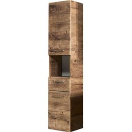Hochschrank SAPHIR "Quickset Badschrank 35 cm breit, 2 T&uuml;ren, 1 Nische, 1 Schublade", braun (eiche ribbeck, eiche ribbeck), B:35cm H:168cm T:33cm, Holzwerkstoff, Schr&auml;nke, Hochschrank, Badezimmer-Hochschrank inkl. T&uuml;rd&auml;mpfer, Griffe in Chrom gl&auml;nzend