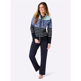 Hausanzug Hajo, Damen, Gr. 40/42, marine, jeansblau, geringelt, 62% Baumwolle, 38% Polyester, Homewear-Sets Hausanzug