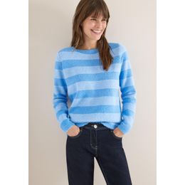 Rundhalspullover Cecil, Damen, Gr. L (42), fountain blau, Strick, Obermaterial: 85% Polyester, 15% Baumwolle, gestreift, l&auml;ssig geschnitten h&uuml;ftbedeckend, Rundhals, Pullover Rundhalspullover, mit Streifenmuster