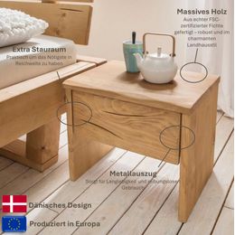 Nachtkonsole Home Affaire "Ultima Balkenbett Doppelbett, F&uuml;&szlig;e mit Kufenform", braun (fichte gewachst, ge&ouml;lt), B:50cm H:42cm T:36cm, Massivholz, Sideboards, Nachtkonsole, Massivholz, Skandinavisches Design, Robust, stabil, FSC zertifiziert