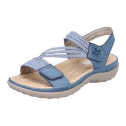 Riemchensandale Rieker, Damen, Gr. 42, blau, Nubuklederimitat, Schuhe Riemchensandale, Sommerschuh, Sandalette, Keilabsatz, mit Gummiz&uuml;gen