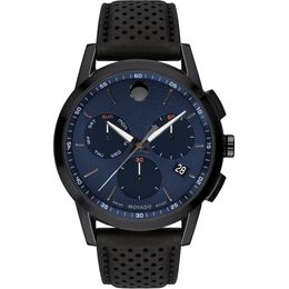 Chronograph Movado "MUSEUM SPORT, 607360", schwarz, Armbanduhren, Herren, Chronograph, Quarzuhr, Armbanduhr, Herrenuhr, Swiss Made, Lederarmband, Datum