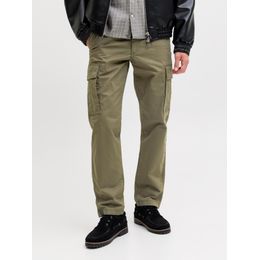 Jack & Jones Cargohose JACK & JONES "JPSTKANE FRANK CARGO NOOS", Herren, Gr. 32, L&auml;nge 32, olive night, Web, Obermaterial: 98% Baumwolle, 2% Elasthan, unifarben, relaxed fit kn&ouml;chellang, Hosen Cargohose