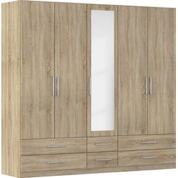 Kleiderschrank Rauch "Schrank Garderobe W&auml;scheschrank HERSBRUCK in 2 Breiten", braun (eiche sonoma), B:226cm H:210cm T:54cm, Holzwerkstoff, Schr&auml;nke, Kleiderschrank, mit 6 gro&szlig;z&uuml;gigen Schubladen sowie Spiegelt&uuml;ren MADE IN GERMANY