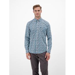 Langarmhemd Lerros, Herren, Gr. XXL, N-Gr, swedish blau, Web, Obermaterial: 100% Baumwolle, bedruckt, normal h&uuml;ftbedeckend, Rundhals, 2-Knopf-Manschette, Hemden Langarmhemd, mit grafischem Muster