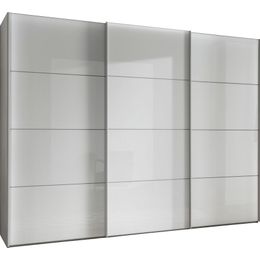 Schwebet&uuml;renschrank Wiemann "Kos", grau (kieselgrau, dekor, glas wei&szlig;), B:278,9cm H:217cm T:67cm, Glas, Holzwerkstoff, Schr&auml;nke, Schwebet&uuml;renschrank, mit Schattenfuge