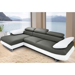 Ecksofa COTTA "Solution L-Form", wei&szlig; (altwei&szlig;, grau), B:286cm H:73cm T:167cm, Sofas, Ecksofa, mit Arm- & Kopfteilverstellung, wahlweise mit Bettfunktion