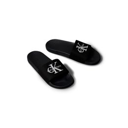 Pantolette Calvin Klein Jeans "ESS SLIDE CV", Damen, Gr. 42, schwarz, Textil, bestickt, unifarben, Schuhe Pantolette, Badeschuh, Flat, Poolslides mit Logoschriftzug