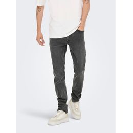 Only & Sons Slim-fit-Jeans ONLY & SONS "ONSLOOM SLIM 5748 EY BOX JEANS MU", Herren, Gr. 31, L&auml;nge 32, dunkelgrau denim, Denim/Jeans, Obermaterial: 65% Baumwolle, 18% Polyester, 15% Viskose, 2% Elasthan, Abriebeffekte, slim fit lang, Jeans Slim-fit-Jeans, Baumwollmischung, slim fit