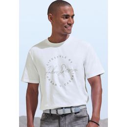 T-Shirt John Devin, Herren, Gr. S (44/46), wei&szlig;, Jersey, Obermaterial: 100% Baumwolle, bedruckt, normal normal, Rundhals, abgesteppte Kante, Shirts T-Shirt, Rundhalsshirt mit Print aus reiner Baumwolle