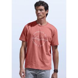 T-Shirt John Devin, Herren, Gr. S (44/46), orange (koralle), Jersey, Obermaterial: 100% Baumwolle, bedruckt, normal normal, Rundhals, abgesteppte Kante, Shirts T-Shirt, Rundhalsshirt mit Print aus reiner Baumwolle, Topseller
