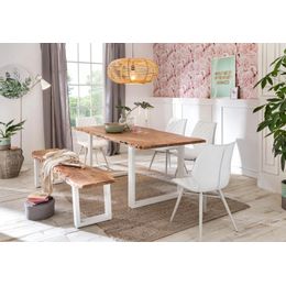 Esstisch Home Affaire "Manhattan", beige (natur, wei&szlig;), B:180cm H:77cm T:90cm, Tische, Esstisch, mit Baumkantenoptik und Gestell U-Form aus wei&szlig;em Metall