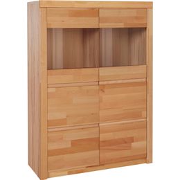 Highboard OTTO HOME "Silkeborg", beige (kernbuche teilmassiv), B:90cm H:125cm T:35cm, Holz teilmassiv, Sideboards, Highboard, sch&ouml;ne grifflose Optik, teilmassiv