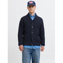 Jack & Jones Strickpullover JACK & JONES "JJPAUL KNIT SHAWL CARDIGAN", Herren, Gr. L, sky captain, Strick, Obermaterial: 82% Polyacryl, 18% Baumwolle, unifarben, regular fit normal, Pullover Strickpullover
