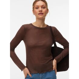 V&eacute;ro Moda Langarmshirt VERO MODA "VMARIEL LS TOP JRS NOOS", Damen, Gr. XS, chocolate martini, Jersey, Obermaterial: 85% Polyester, 15% Viskose, unifarben, normal normal, Rundhals, gewellter Abschluss, Shirts Langarmshirt, Materialmix, gewellter Saum