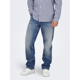 Only & Sons Straight-Jeans ONLY & SONS "ONSEDGE PERFORMANCE LB 3816 DOT DNM NOOS", Herren, Gr. 31, L&auml;nge 34, schwarz medium blau denim, Denim/Jeans, Obermaterial: 99% Baumwolle, 1% Elasthan, Abriebeffekte, straight fit lang, Jeans Straight-Jeans