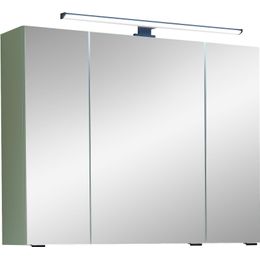 Badezimmerspiegelschrank SAPHIR "Quickset 500, 3 T&uuml;ren, 80cm breit, LED-Aufsatzleuchte", salbei nachbildung, B:80cm H:64cm T:20cm, Schr&auml;nke, Badezimmerspiegelschrank, inkl. Schalter und Steckdose