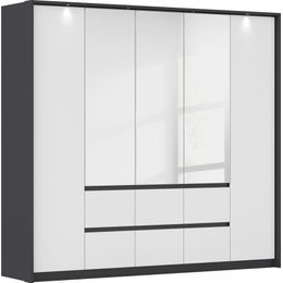 Dreht&uuml;renschrank Rauch "Mainz mit Spiegel und Passepartout", grau (graumetallic, alpinwei&szlig;), B:230cm H:212cm T:58cm, Holzwerkstoff, Schr&auml;nke, Dreht&uuml;renschrank, optional mit Beleuchtung, Au&szlig;ent&uuml;ren mit Push-to-Open Funktion