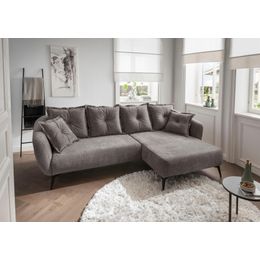 Ecksofa Home Affaire "Baggio Stellma&szlig;e 277/162 cm, modern & elegant, hoher Fu&szlig;", grau, braun, B:277cm T:162cm, 100% Polyester, Sofas, Ecksofa, L-Form, schwarze Metallf&uuml;&szlig;e