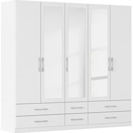 Kleiderschrank Rauch "Schrank Garderobe W&auml;scheschrank HERSBRUCK in 2 Breiten", wei&szlig; (alpinwei&szlig;), B:226cm H:210cm T:54cm, Holzwerkstoff, Schr&auml;nke, Kleiderschrank, mit 6 gro&szlig;z&uuml;gigen Schubladen sowie Spiegelt&uuml;ren MADE IN GERMANY