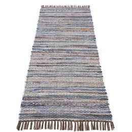 Teppich CarpetFine "Kelim Chindi, Wendeteppich", braun, B:75cm H:6mm L:240cm, Baumwolle, Polyester, Teppiche, Teppich, handgewebt, Fleckerlteppich mit Fransen, auch vielen in L&auml;ufergr&ouml;&szlig;en