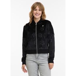 Sweatjacke Ragwear "DORON VELVET", Damen, Gr. L, schwarz, Samt, Obermaterial: 94% Polyester, 6% Elasthan, gemustert, normal, Rundhals, Sweatjacken Sweatjacke, weiche Samt Optik