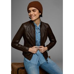 Lederjacke ALPENBLITZ "Athen", Damen, Gr. 36, braun, Obermaterial: 100% Lammnappaleder. Futter: 100% Polyester, unifarben, sehr figurbetont kurz, abgesteppte Kante mit Rei&szlig;verschluss, Jacken Lederjacke, aus weichem Lammnappaleder, figurbetonter Schnitt, kurz