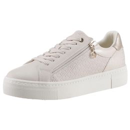 Plateausneaker Tamaris, Damen, Gr. 41, beige (ecru, goldfarben), Lacklederimitat, Lederimitat, Schuhe Plateausneaker, Freizeitschuh, Halbschuh, Schn&uuml;rer mit Bes&auml;tzen und Glitzerdetails, Topseller