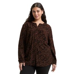 Klassische Bluse Tom Tailor PLUS, Damen, Gr. 50, braun schwarz small leo print, Web, Obermaterial: 100% Viskose, regular fit normal, Blusen Klassische Bluse, mit Leo-Print