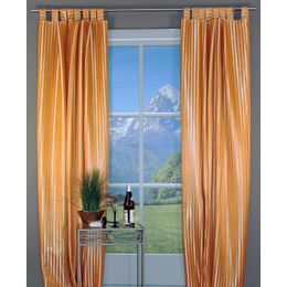 Gardine "Triftsee" Gr. 1, braun (goldfarben, zimt), B:140cm H:235cm, Polyester, HOSSNER - ART OF HOME DECO, Gardinen, Gardine, Schlaufenschal mit gewebten Streifen