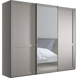 Schwebet&uuml;renschrank Wiemann "G&ouml;teborg", grau (kieselgrau, dekor, kristallspiegel), B:246,3cm H:220cm T:67cm, Glas, Holzwerkstoff, Schr&auml;nke, Schwebet&uuml;renschrank, Querriegel und Griffleisten im Korpusfarbton, inkl. Spiegel