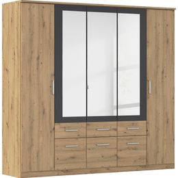 Kleiderschrank Rauch "Dreht&uuml;renschrank Schrank Garderobe BURANO", grau (eiche artisan, graumetallic), B:226cm H:212cm T:58cm, Holzwerkstoff, Schr&auml;nke, Kleiderschrank, mit Schubladen und Spiegelumrandung in Farbabsetzung MADE IN GERMANY
