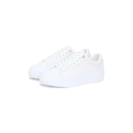 Plateausneaker Tommy Hilfiger "TH FOXING PLATFORM LEATHER", Damen, Gr. 38, wei&szlig;, Leder, Lederimitat, Schuhe Plateausneaker, Freizeitschuh, Halbschuh, Schn&uuml;rschuh, weiche Schaftrand-Polsterung