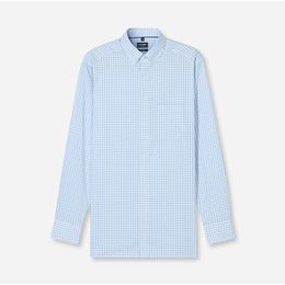Langarmhemd OLYMP "Luxor", Herren, Gr. 44, N-Gr, bleu, Web, Obermaterial: 100% Baumwolle, normal, 2-Knopf-Manschette, Hemden Langarmhemd, Businesshemd, modern fit, Button-down-Kragen