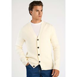Strickjacke LINDBERGH, Herren, Gr. S, pearl wei&szlig;, Strick, Obermaterial: 80% Baumwolle, 20% Polyester, unifarben, normal h&uuml;ftbedeckend, V-Ausschnitt, Strickjacken Strickjacke, mit V-Ausschnitt
