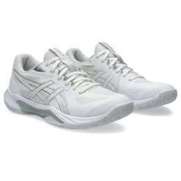 Hallenschuh asics "GEL-TACTIC 13", Damen, Gr. 43,5, wei&szlig; (wei&szlig;, pure silber), Synthetik, Schuhe Hallenschuh