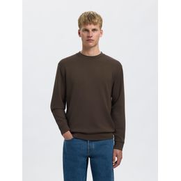 Sweatshirt Selected "SLHEMANUEL SOFT CREW NECK SWEAT NOOS", Herren, Gr. M, braun (demitasse), angeraute Sweatware, Obermaterial: 77% Viskose, 18% Polyester, 5% Elasthan, unifarben, regular fit h&uuml;ftlang, Rundhals, Rippb&uuml;ndchen, Sweatshirts Sweatshirt